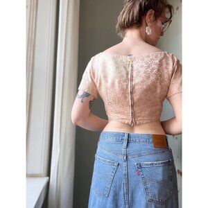 Vintage | Tops | 6s Vintage Silk Brocade Pink Crop Top Bodice Blouse ...